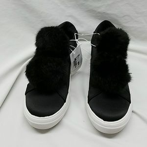 Mossimo Supply Co. | Shoes | Abbie Black Bonded Leather Fluffy Pom Poms ...
